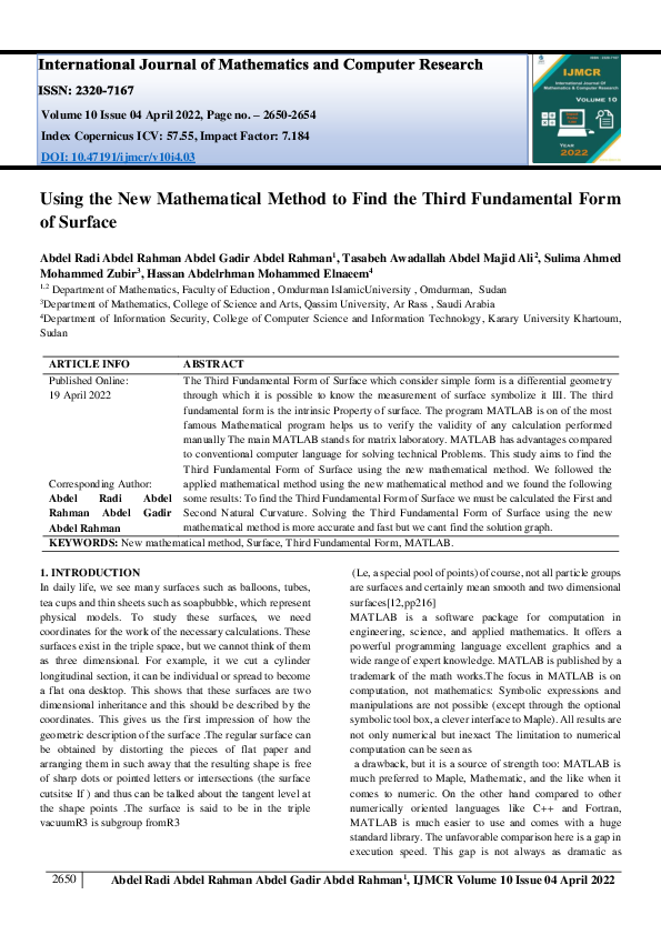 (PDF) Using the New Mathematical Method to Find the Third Fundamental Form of Surface