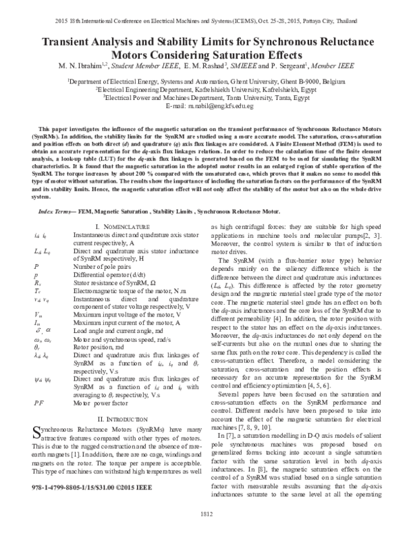 (PDF) Transient analysis and stability limits for synchronous reluctance motors considering ...