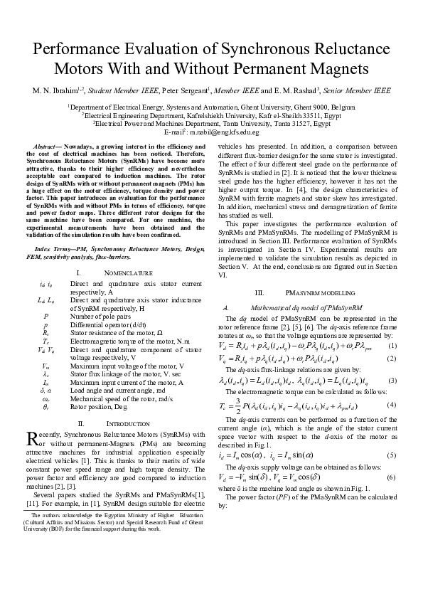 (PDF) Performance evaluation of synchronous reluctance motors with and without permanent magnets