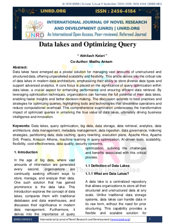 (PDF) Data lakes and Optimizing Query