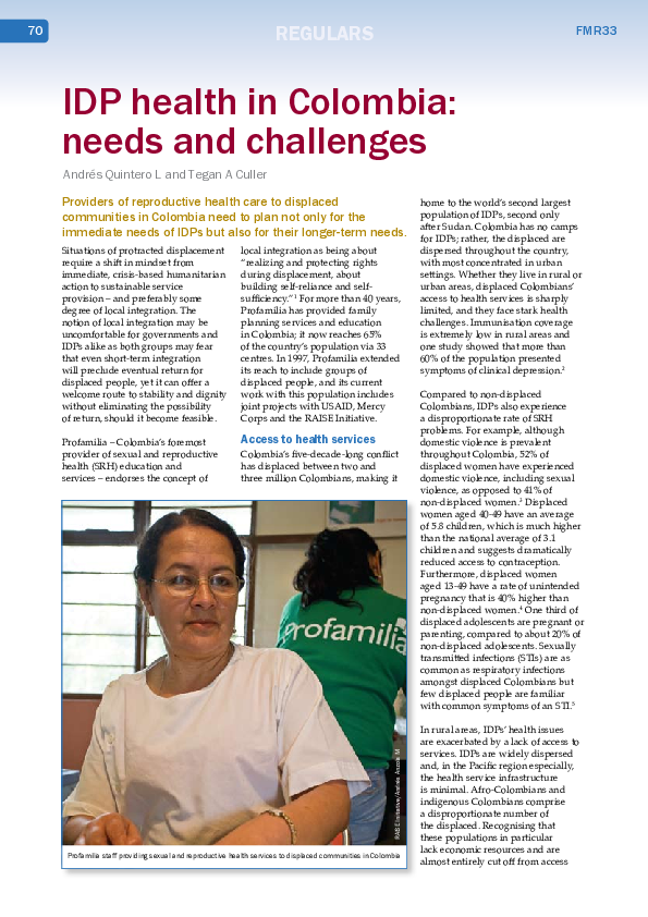 (PDF) IDP health in Colombia: needs and challenges