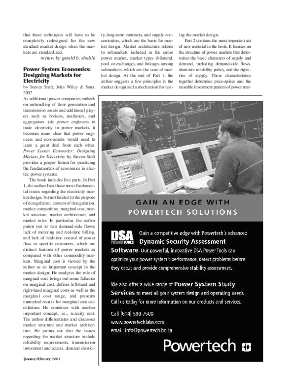 (PDF) Power system economics: designing markets for electricity [Book ...