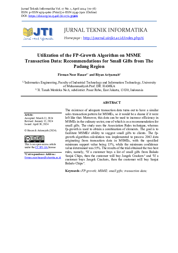 (PDF) Utilization of the FP-Growth Algorithm on MSME Transaction Data:Recommendations for Small ...