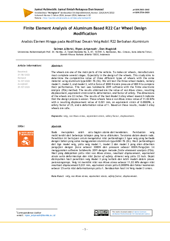 (PDF) Finite Element Analysis of Aluminum Based R22 Car Wheel Design ...