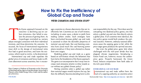 (PDF) How to Fix the Inefficiency of Global Cap and Trade