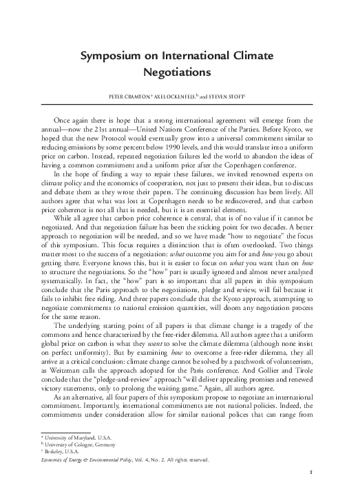 (PDF) Symposium on "International Climate Negotiations" - Introduction | Steven Stoft - Academia.edu