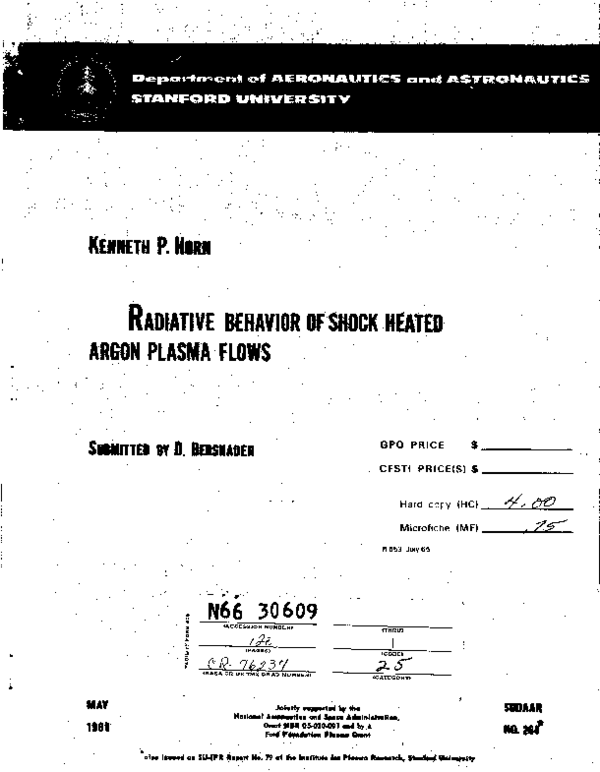 (PDF) Radiative Behavior of Shock Heated Argon Plasma Flows