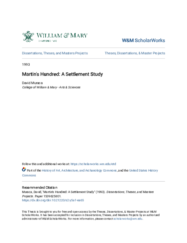 (PDF) Martin\u27s Hundred: A Settlement Study