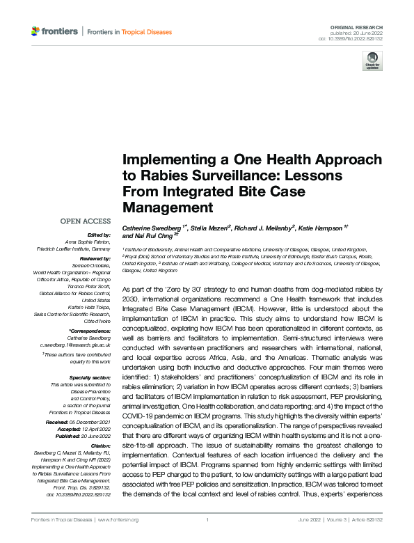 (PDF) Implementing a One Health Approach to Rabies Surveillance ...