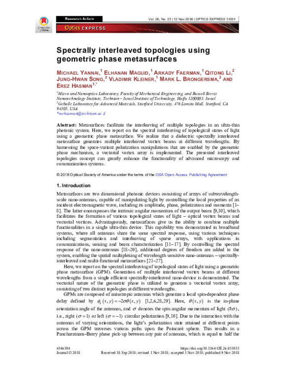 (PDF) Spectrally interleaved topologies using geometric phase metasurfaces