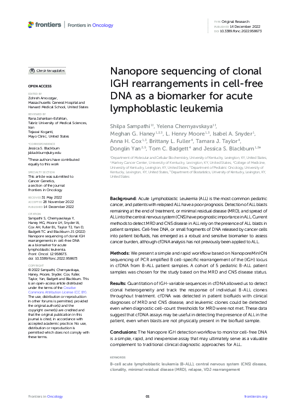 (PDF) Nanopore sequencing of clonal IGH rearrangements in cell-free DNA as a biomarker for acute ...