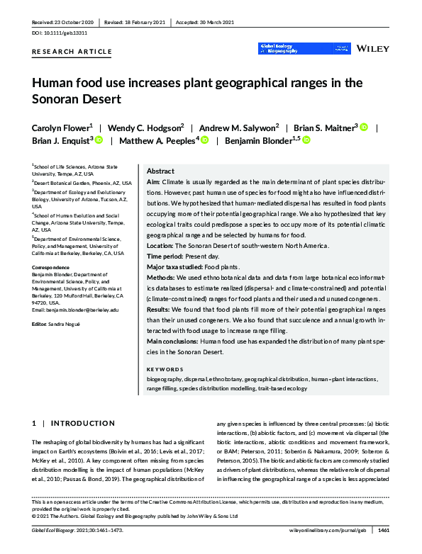 (PDF) Human food use increases plant geographical ranges in the Sonoran Desert