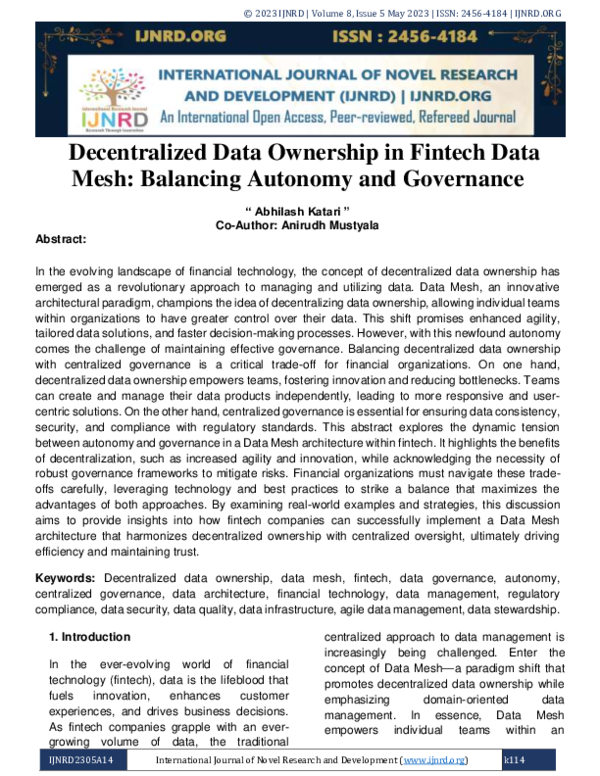 (PDF) Decentralized Data Ownership in Fintech Data Mesh: Balancing ...