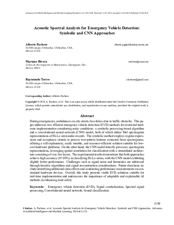 Pdf Acoustic Spectral Analysis For Emergency Vehicle Detection Symbolic And Cnn Approaches