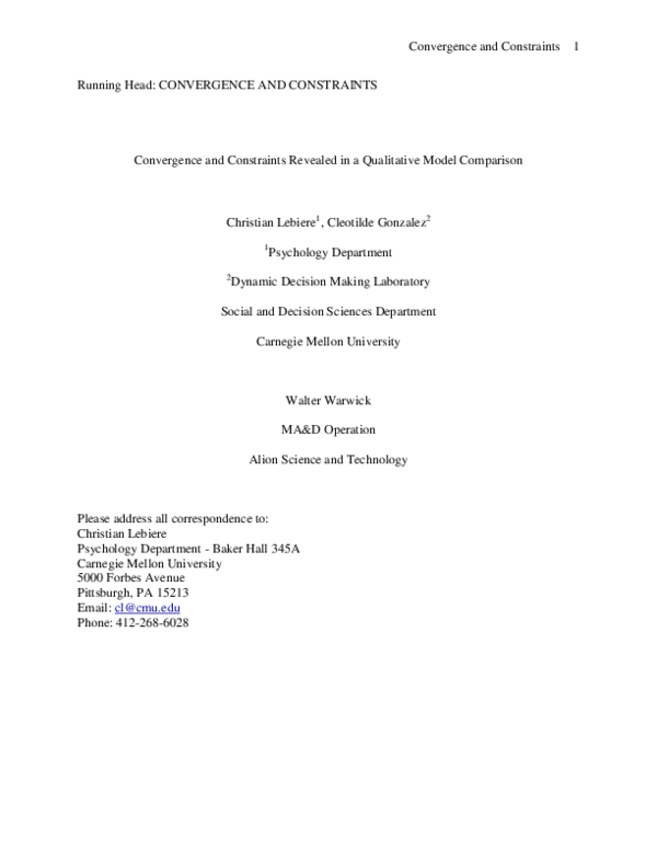 (PDF) Convergence and Constraints Revealed in a Qualitative Model Comparison