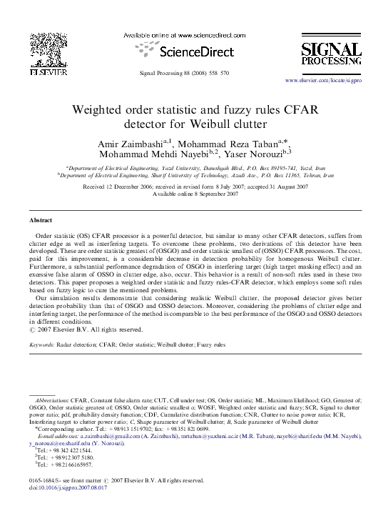 (PDF) Weighted order statistic and fuzzy rules CFAR detector for ...