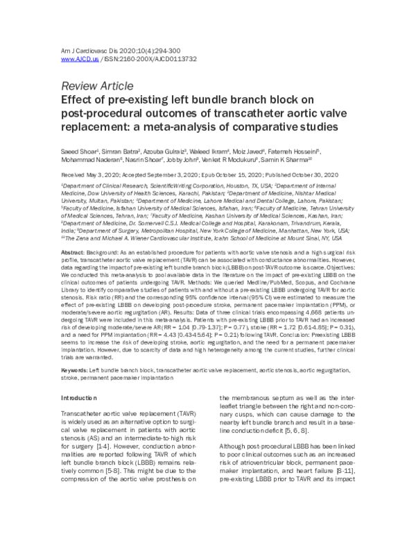 (PDF) Effect of pre-existing left bundle branch block on post ...