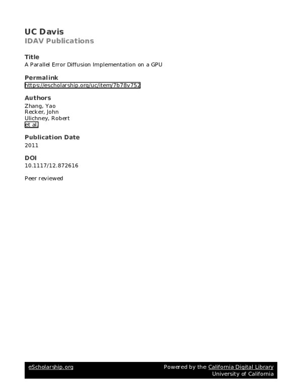 (PDF) A parallel error diffusion implementation on a GPU