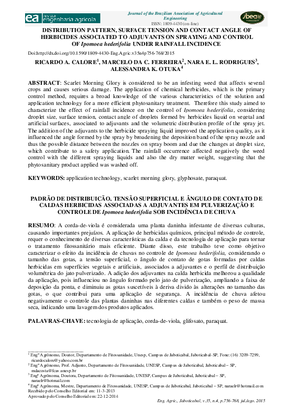 (PDF) Distribution pattern, surface tension and contact angle of ...