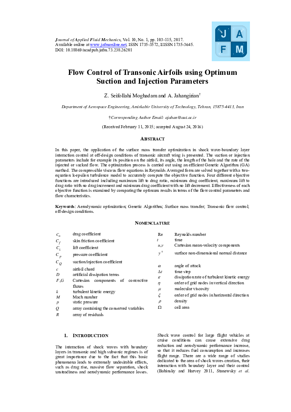 (PDF) Flow Control of Transonic Airfoils using Optimum Suction and Injection Parameters