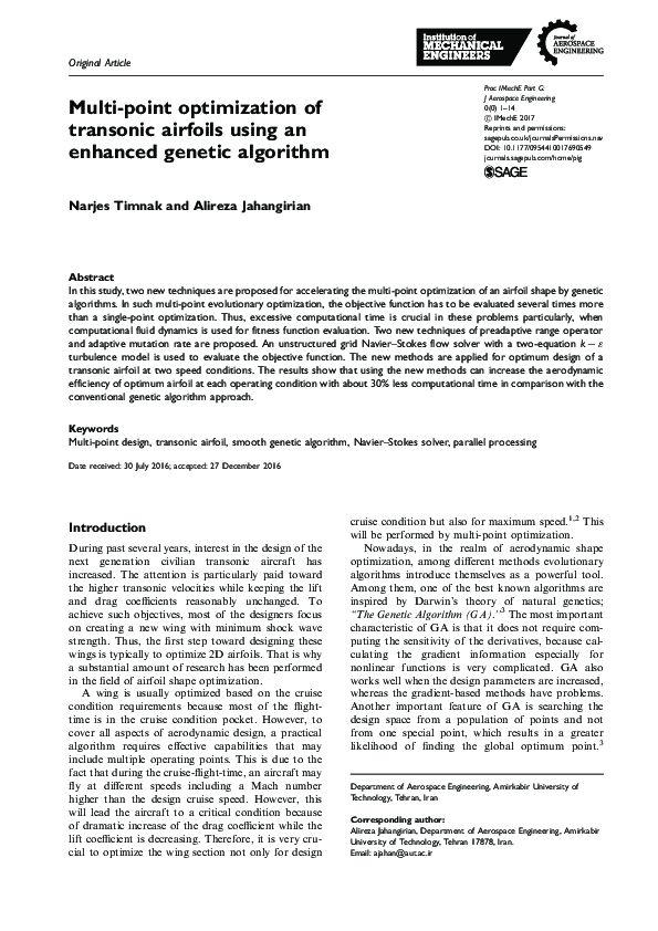 Pdf Multi Point Optimization Of Transonic Airfoils Using An Enhanced Genetic Algorithm