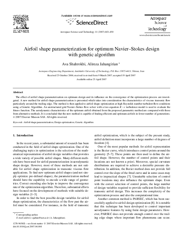 (PDF) Airfoil shape parameterization for optimum Navier–Stokes design with genetic algorithm