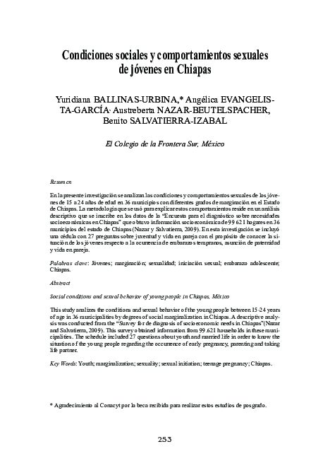 (PDF) Social conditions and sexual behavior of young people in Chiapas ...