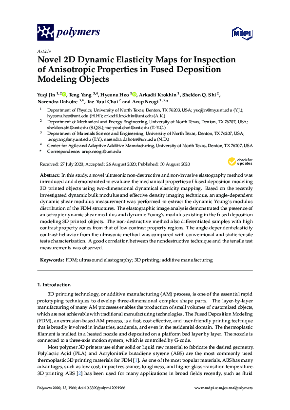 (PDF) Novel 2D Dynamic Elasticity Maps for Inspection of Anisotropic Properties in Fused ...
