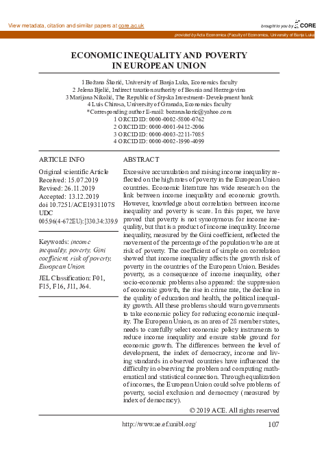 (PDF) Economic Inequality and Poverty in European Union