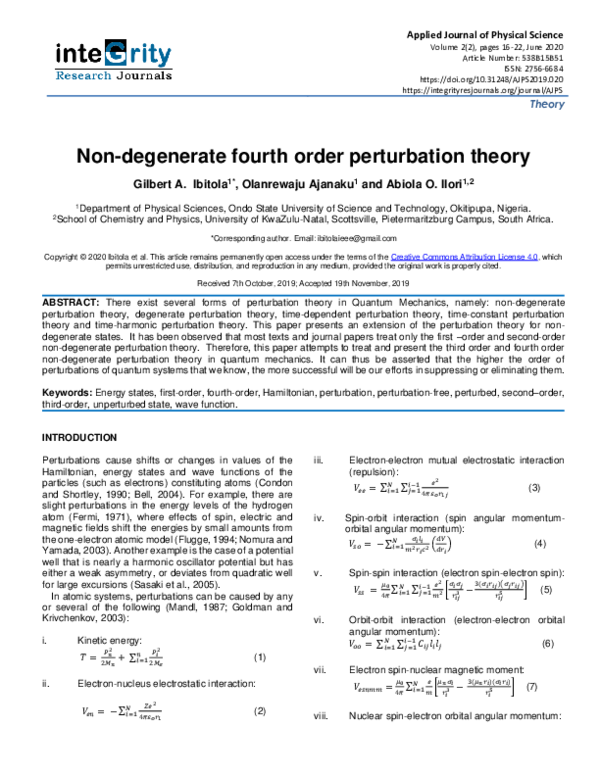 (PDF) Non-degenerate fourth order perturbation theory