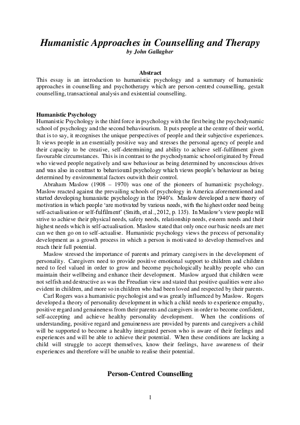 (PDF) Humanistic Approaches in Counselling and Therapy