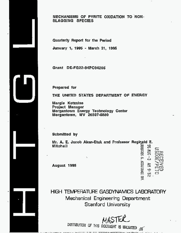 (PDF) Mechanisms of pyrite oxidation to non-slagging species. Quarterly ...
