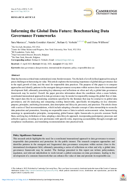(PDF) Informing the Global Data Future: Benchmarking Data Governance Frameworks