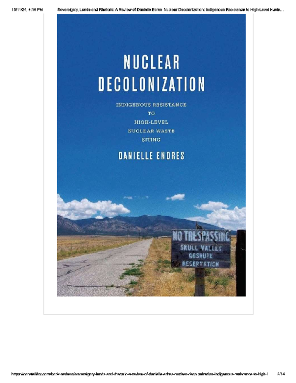 (PDF) Sovereignty, Lands and Rhetoric: A Review of Danielle Edres’ Nuclear Decolonization