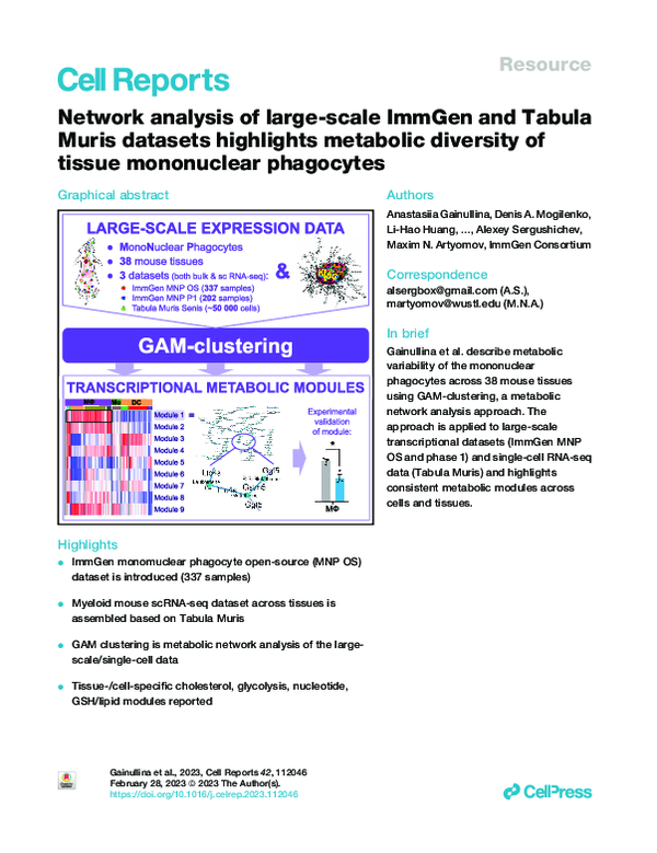 (PDF) Network analysis of large-scale ImmGen and Tabula Muris datasets highlights metabolic ...