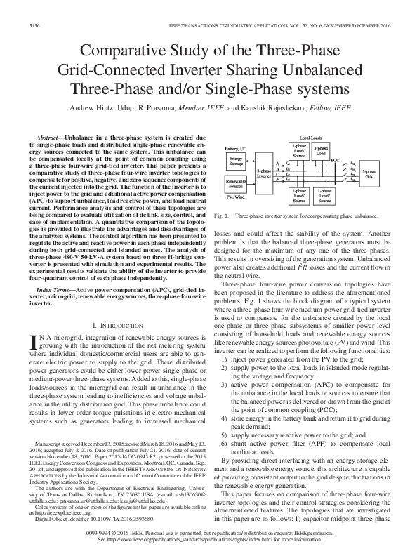(PDF) Comparative study of three-phase grid connected inverter sharing unbalanced three-phase ...