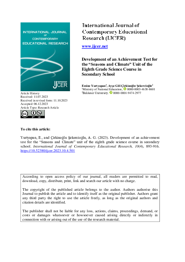 (PDF) Development of an Achievement Test for the “Seasons and Climate ...