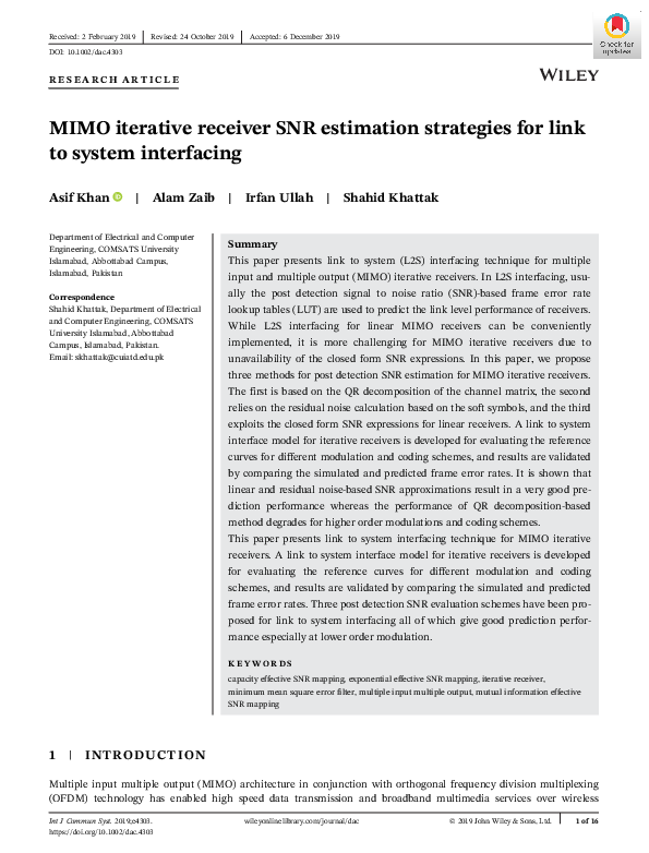 (PDF) MIMO iterative receiver SNR estimation strategies for link to system interfacing