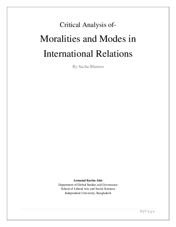 (PDF) Critical Analysis of Moralities and Modes in International Relations