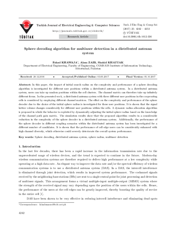 (PDF) Sphere decoding algorithm for multiuser detection in a distributed antenna system