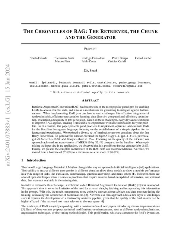 (PDF) The Chronicles of RAG: The Retriever, the Chunk and the Generator