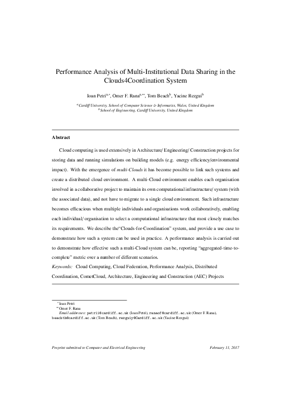 (PDF) Performance analysis of multi-institutional data sharing in the Clouds4Coordination system ...