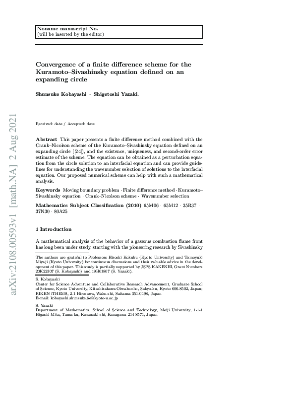 (PDF) Convergence of a finite difference scheme for the Kuramoto--Sivashinsky equation defined ...