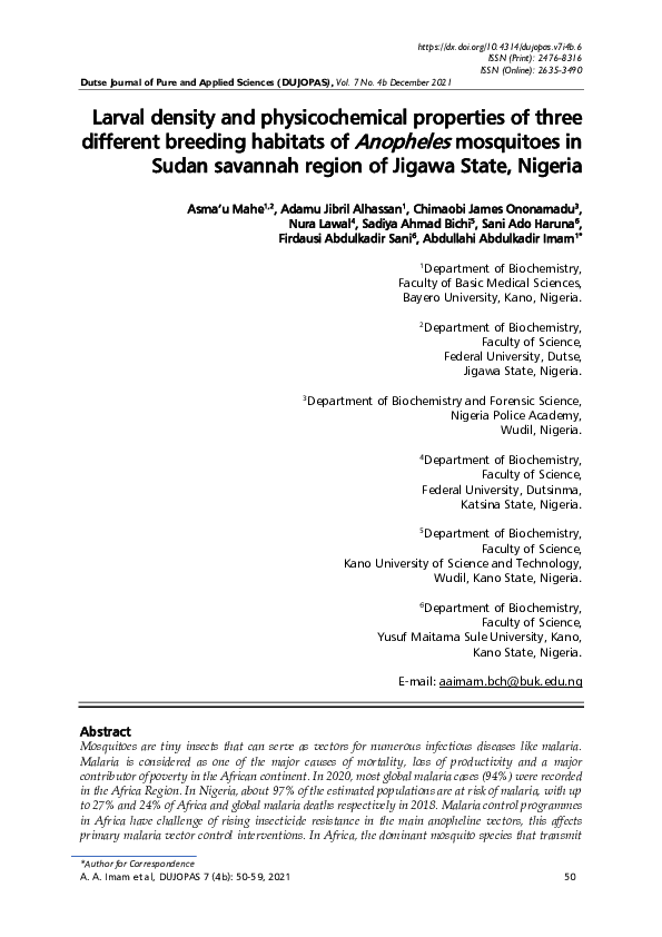 (PDF) Larval density and physicochemical properties of three different ...