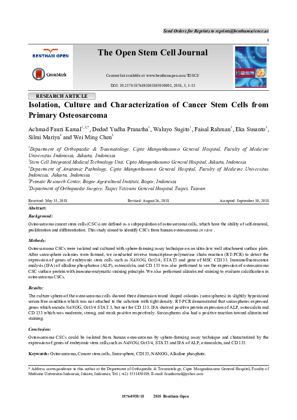 (PDF) Isolation, Culture and Characterization of Cancer Stem Cells from ...