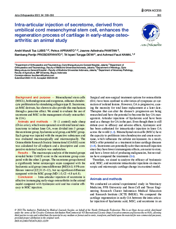 (PDF) Intra-articular injection of secretome, derived from umbilical ...