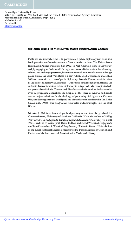 (PDF) The Cold War and the United States Information Agency: American ...