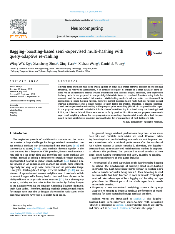 (PDF) Bagging–boosting-based semi-supervised multi-hashing with query-adaptive re-ranking