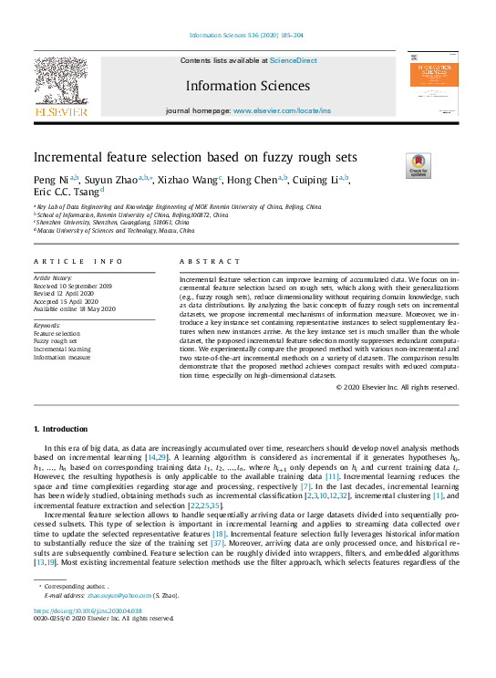 (PDF) Incremental feature selection based on fuzzy rough sets