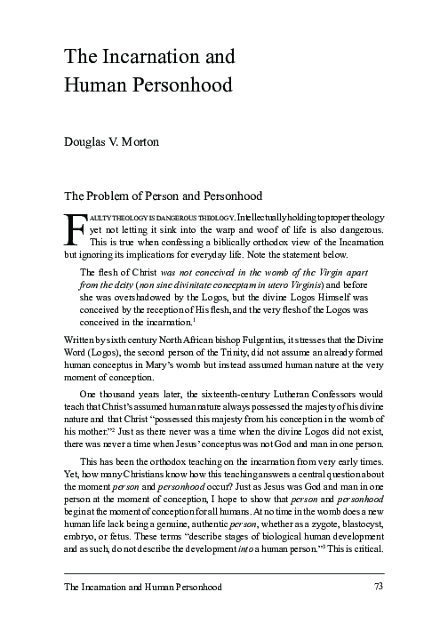 (PDF) The Incarnation and Human Personhood